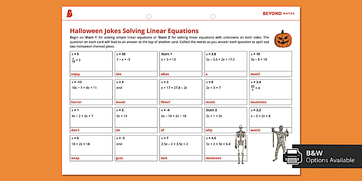 👉 Halloween Jokes Solving Linear Equations (Teacher-Made)