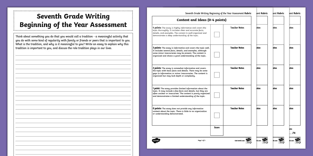 Seventh Grade Beginning of the Year ELA Writing Assessment