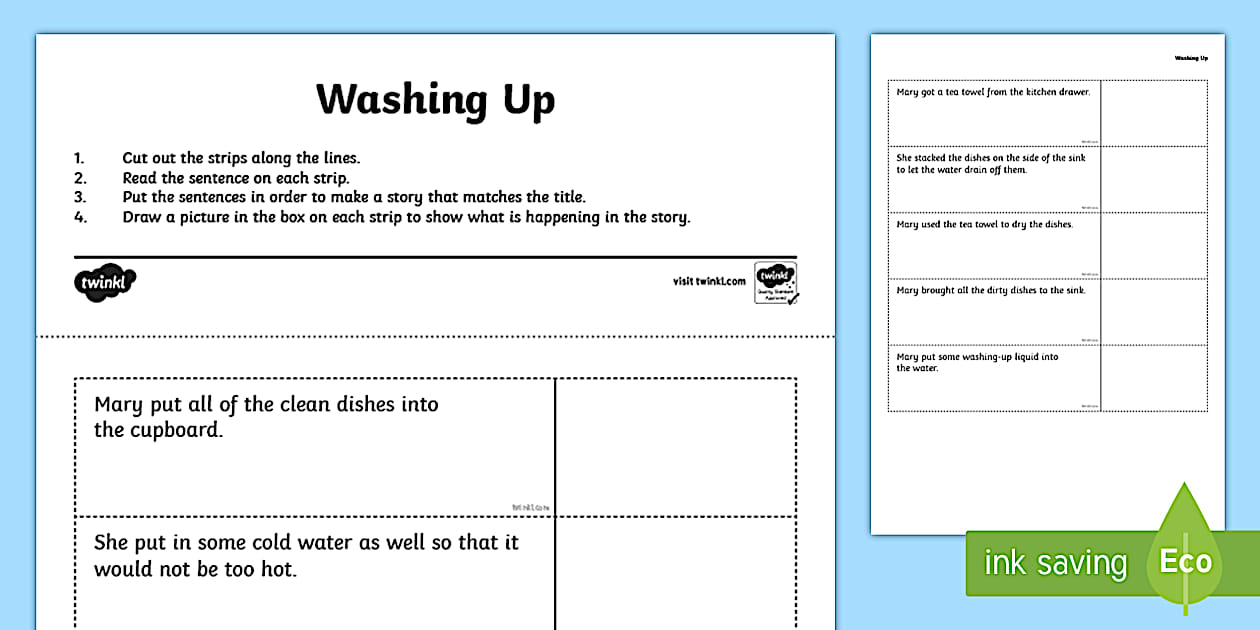 Washing Up Story Sequencing Worksheet / Worksheet - Twinkl