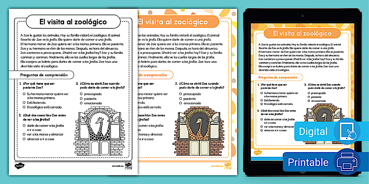 Actividad de comprensión de lectura para kindergarten: La visita al ...