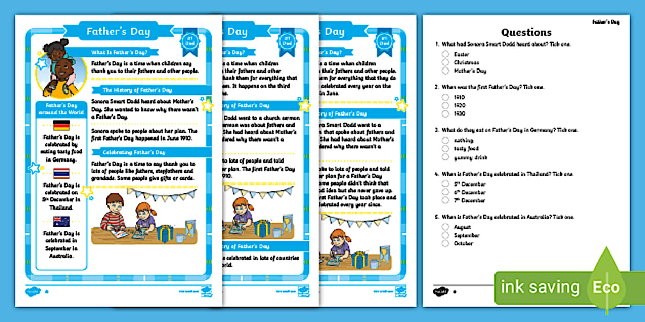 KS1 Father's Day Differentiated Reading Comprehension Activity