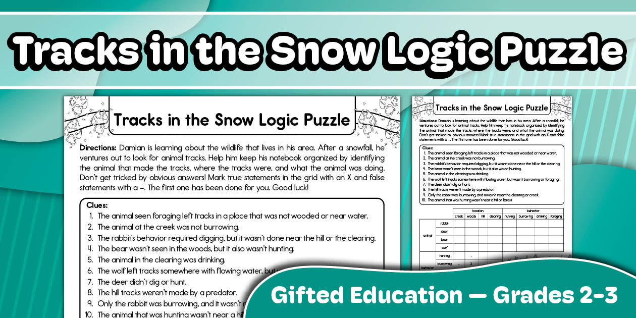 Tracks in the Snow Logic Puzzle for Gifted Education