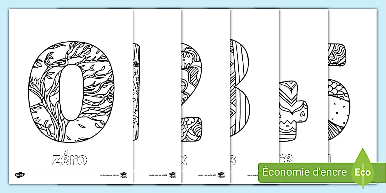 Colorier les chiffres de 0 à 9 maternelle - Twinkl