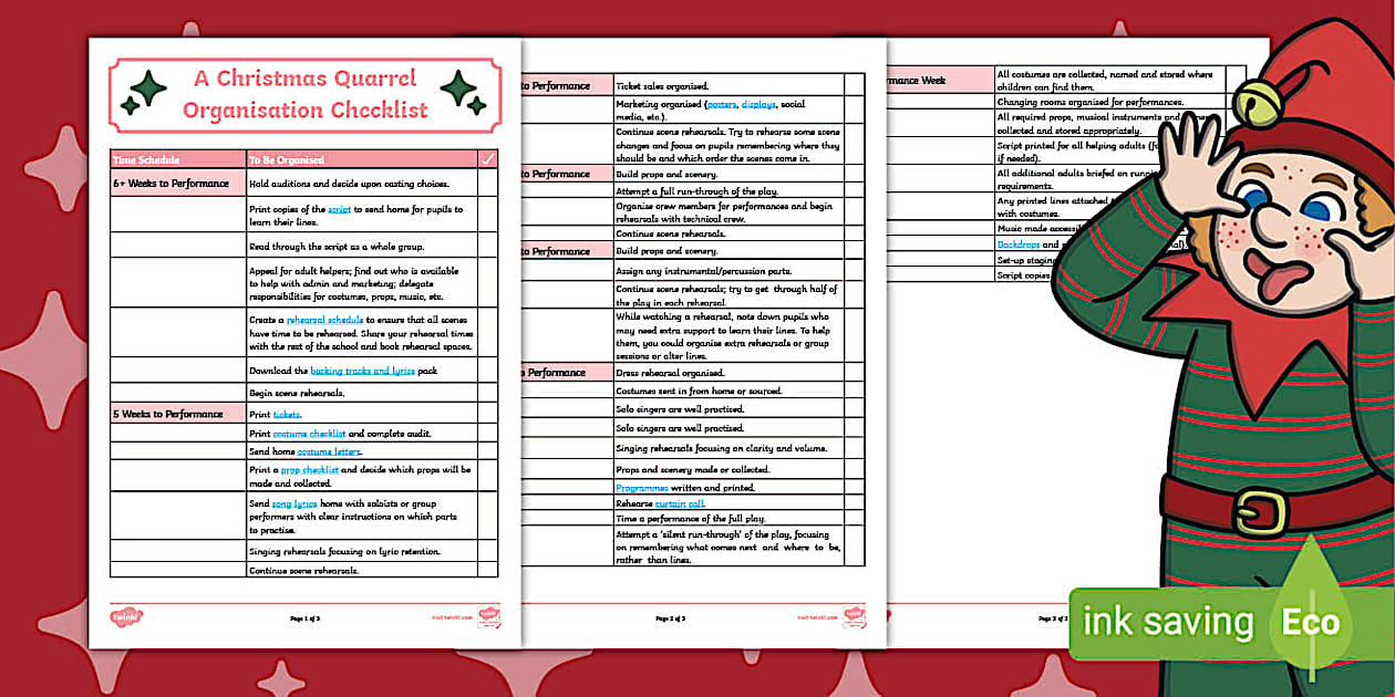 KS1 A Christmas Quarrel - Organisation Checklist - Twinkl