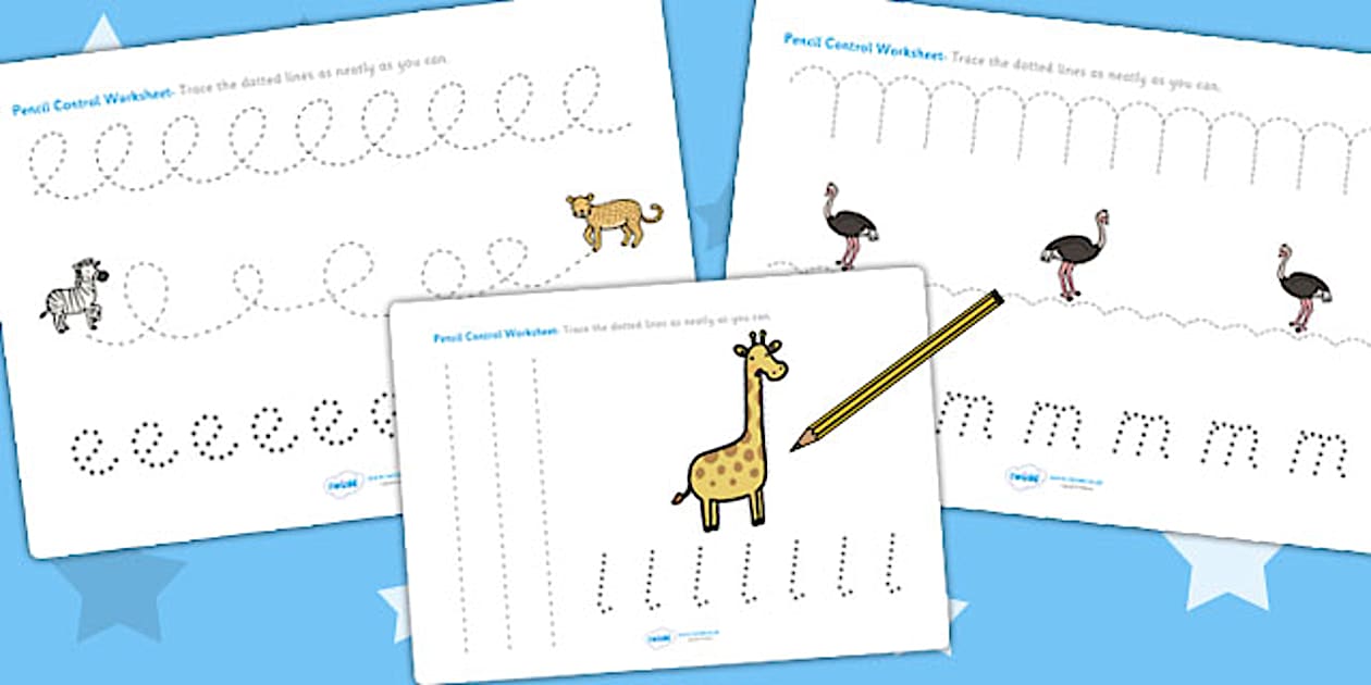 Safari Themed Pencil Control Path Worksheets - fine motor skills