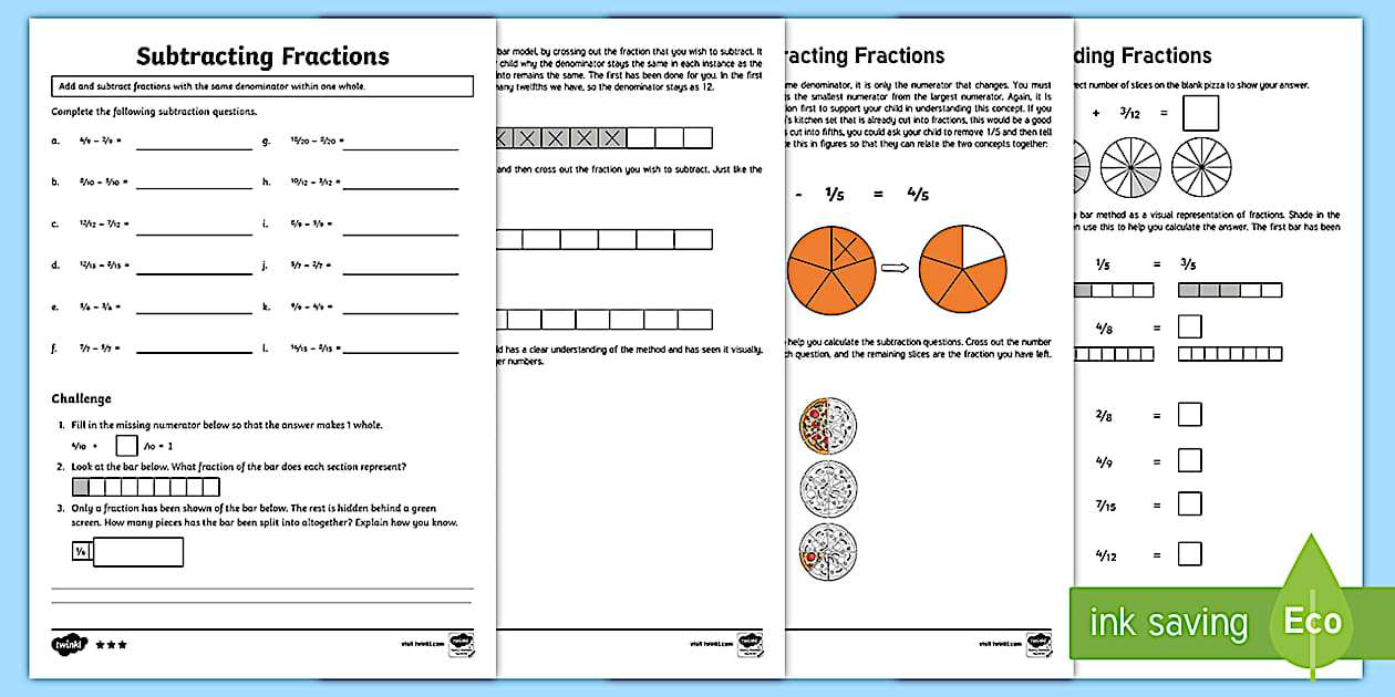 Adding & Subtracting Fractions Activity Booklet Ages 7 - 8