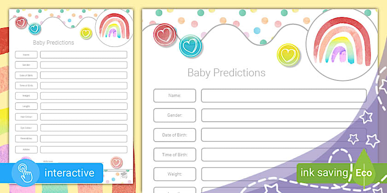 Baby Shower Prediction Cards - Rainbow Theme (teacher made)