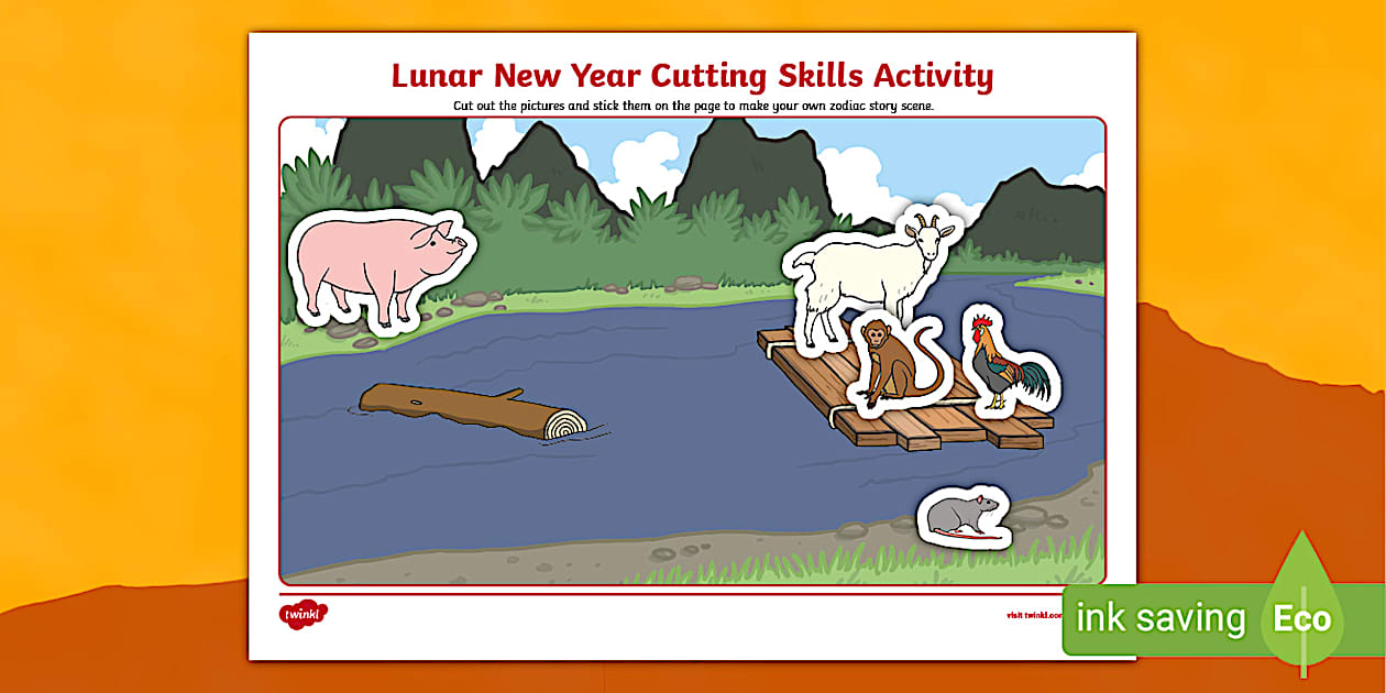 Lunar New Year Zodiac Story Cutting Skills Activity - Twinkl