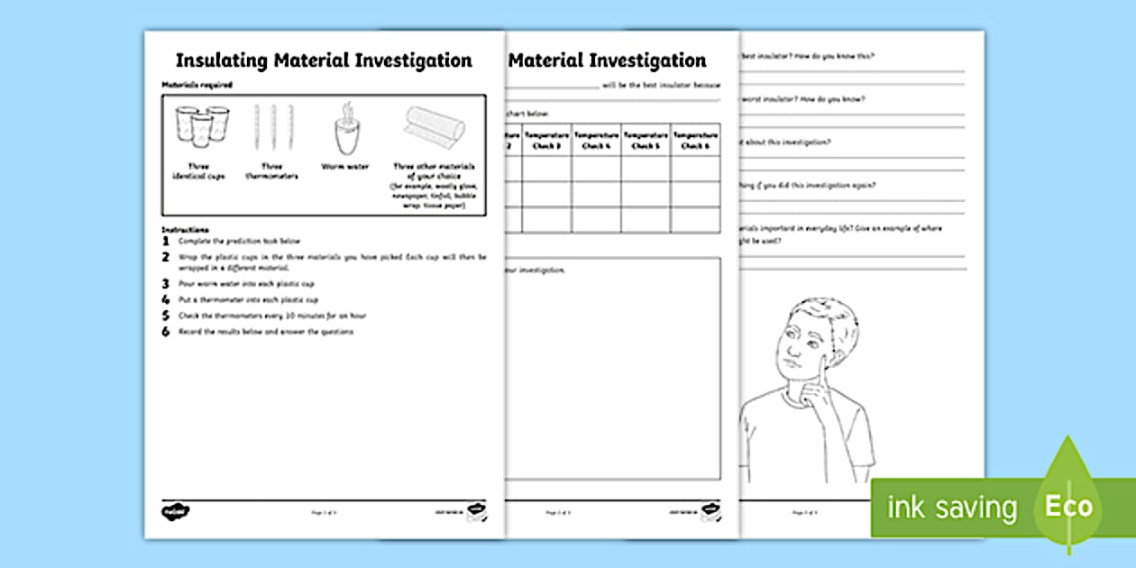 Insulating Materials Investigation Worksheet - Twinkl