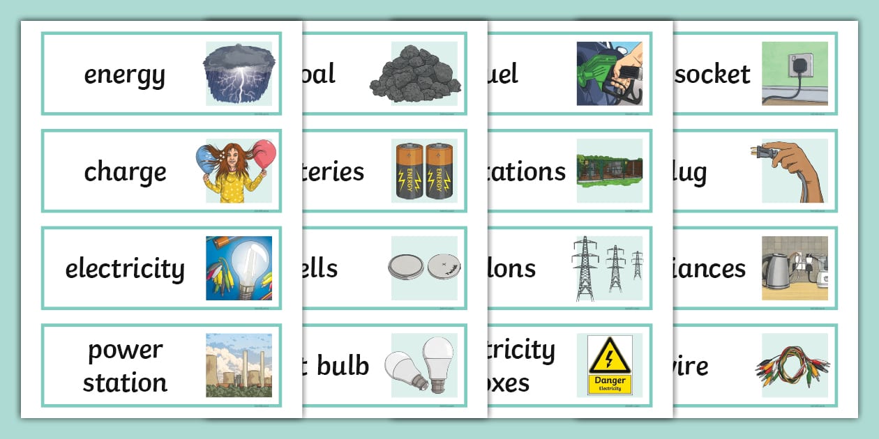 Gr 5 NS and Tech: Stored Energy in Fuels - Word Cards