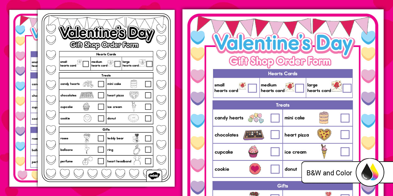 Valentine's Day Gift Shop Dramatic Play Order Form