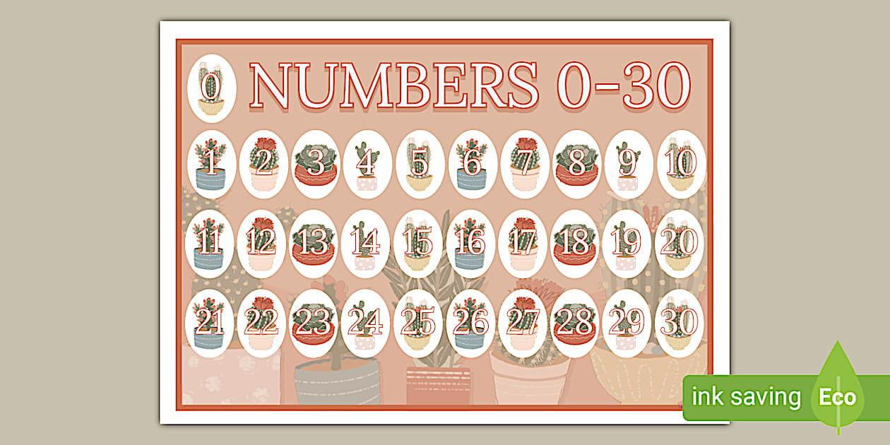 👉 Succulents-Themed Numbers 0-30 Display Poster - Twinkl