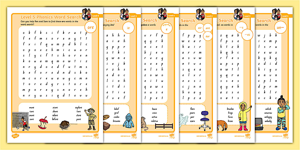 Level 5 Decodable Word Search Pack Weeks 21-30 - Twinkl