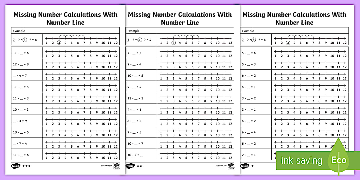 Missing Number Subtraction with a Number Line Worksheet / Worksheet