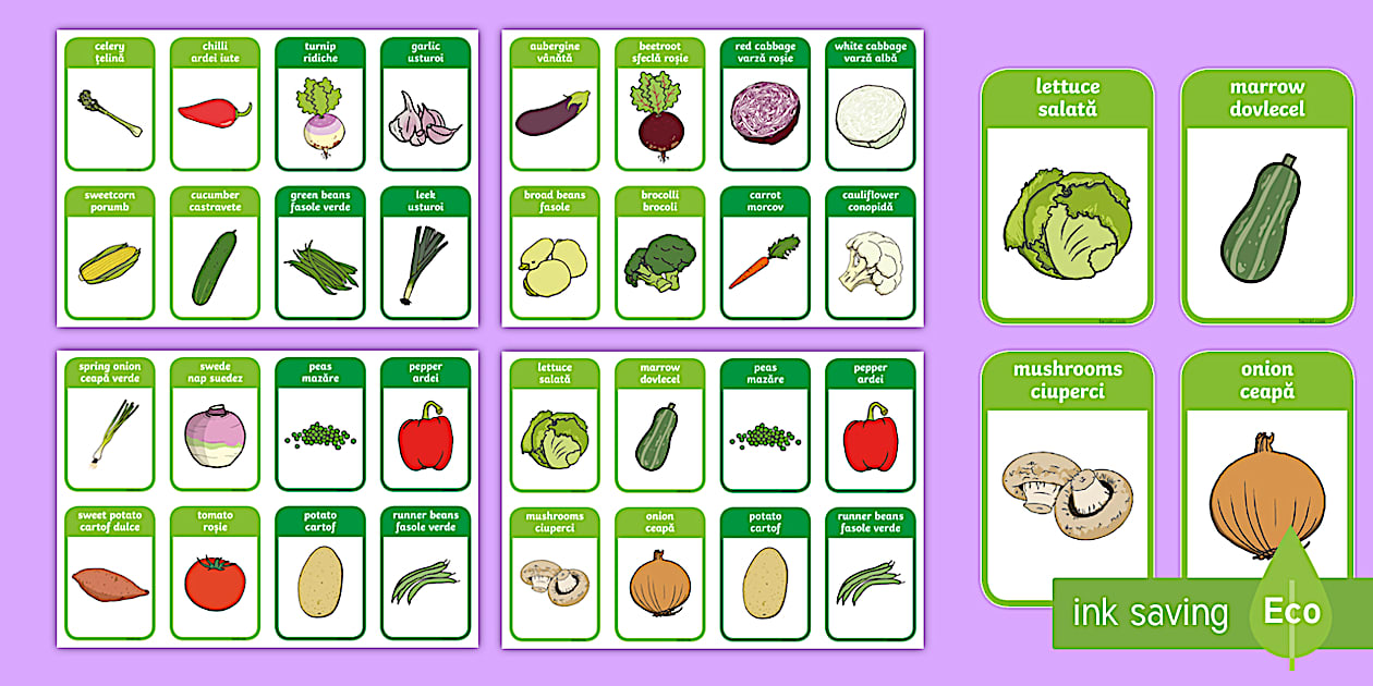 Vegetable Flashcards English/Romanian - Twinkl