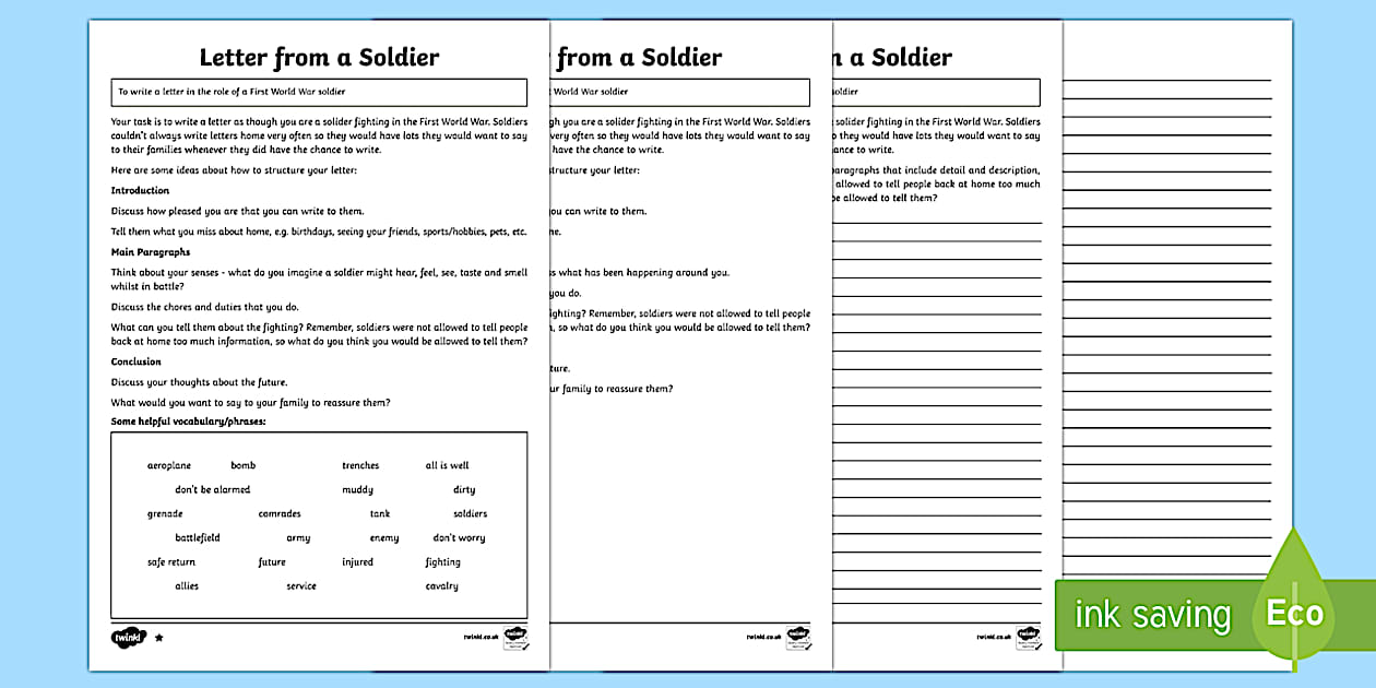 Editable Write a Letter from a First World War Soldier - Differentiated