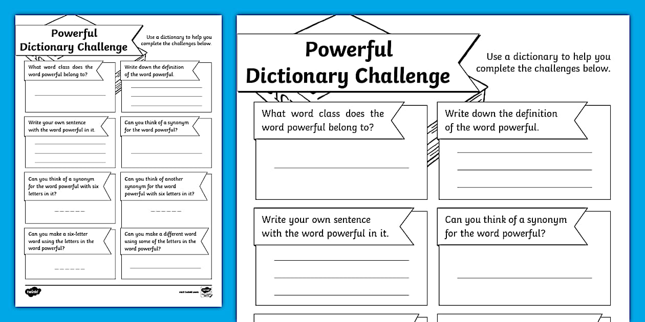 Powerful (6 Letters) Dictionary Challenge Activity - Twinkl