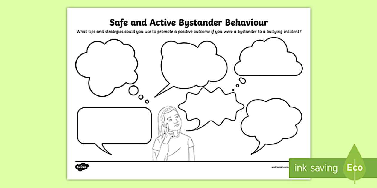 Safe and Active Bystander Behaviour Thought Bubble Worksheet