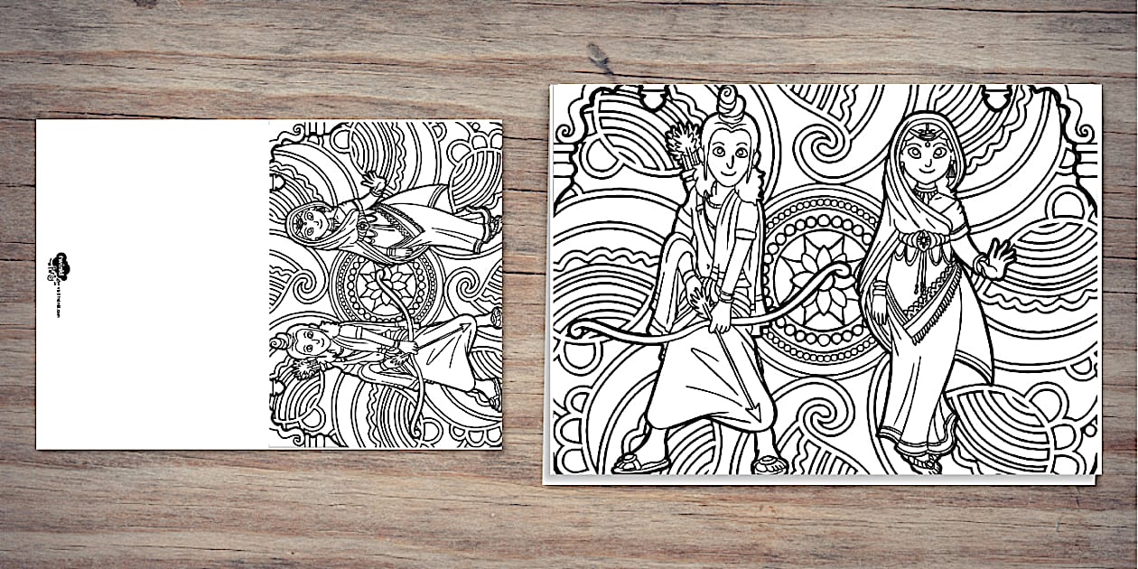 Rama and Sita Diwali Colouring Card | Twinkl Party - Twinkl