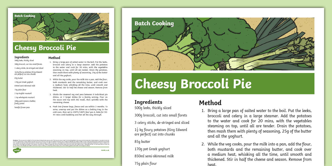 Batch Cooking Cheesy Broccoli Pie (Teacher-Made) - Twinkl