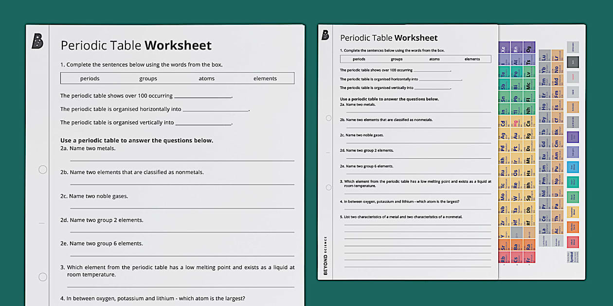 Periodic Table Worksheet (teacher made) - Twinkl