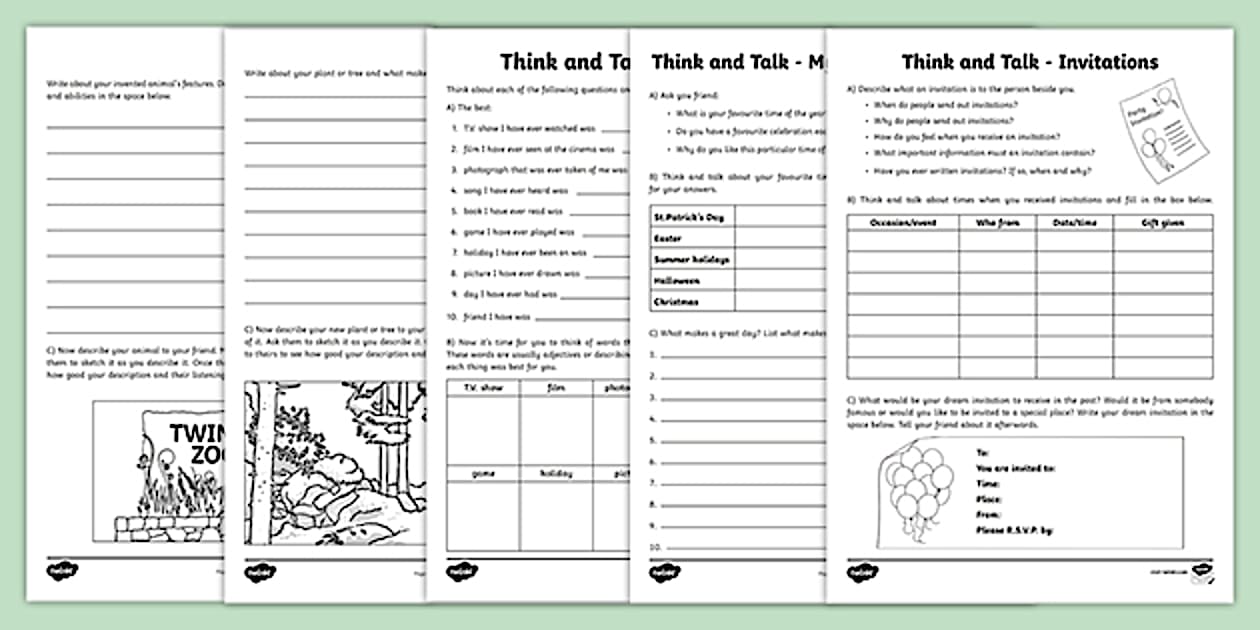 English First/Second Class Oral Language Pack 5 Think and Talk Worksheets