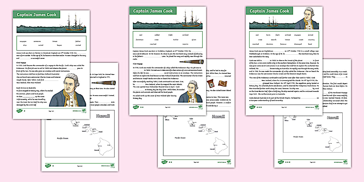 Captain James Cook Cloze Activity (Teacher-Made) - Twinkl