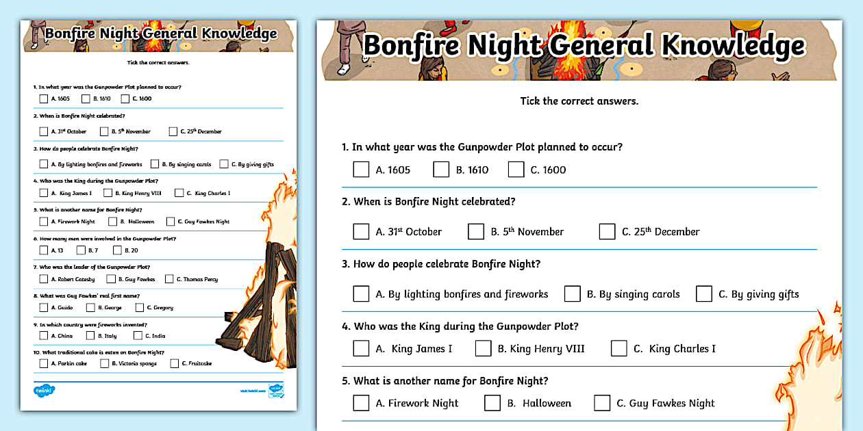 Bonfire Night General Knowledge Quiz (Hecho por educadores)