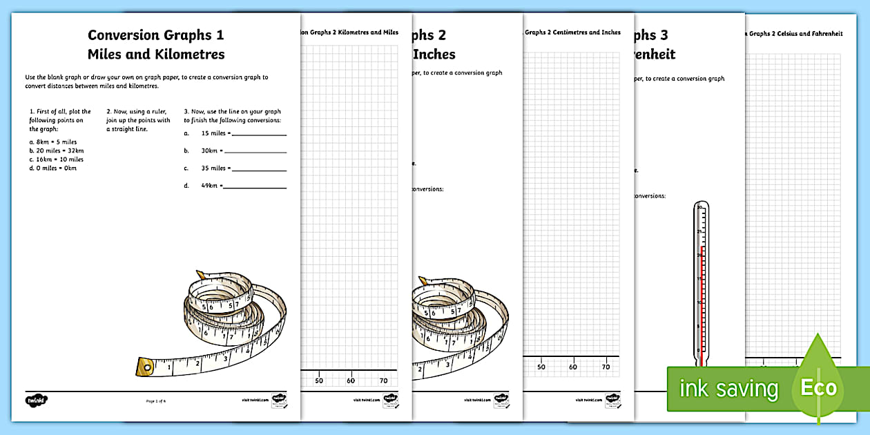 Black and White UKS2 Conversion Graphs Year 6 Worksheets