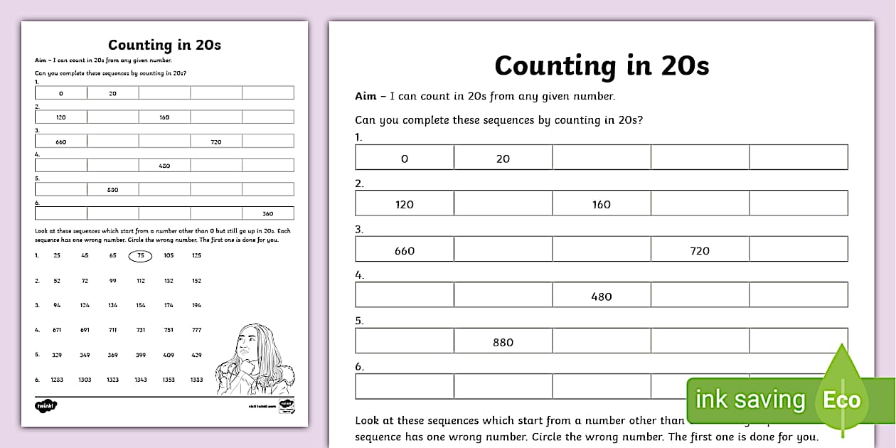 👉 Counting in 20s Activity Sheet - Twinkl - KS2 Maths Resource