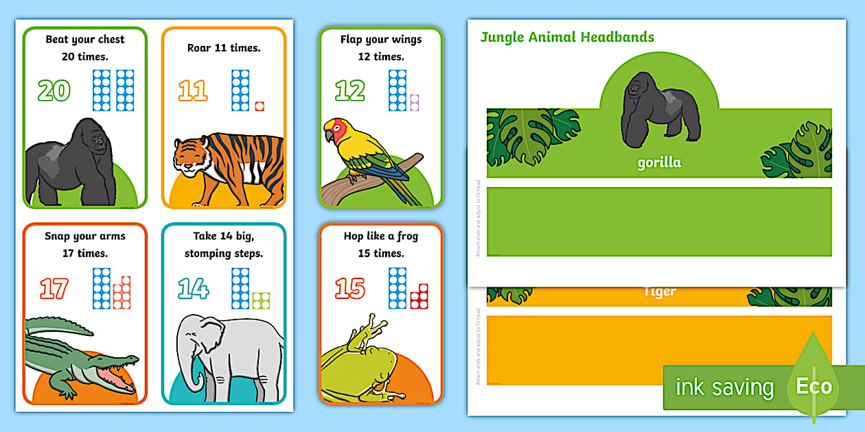 Jungle Animal Counting Actions to 20 Activity - Twinkl