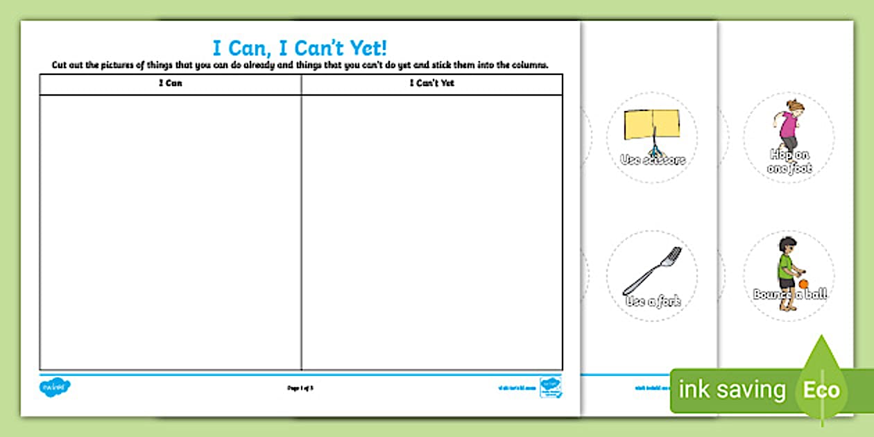 I Can, I Can’t Yet Worksheet (teacher made) - Twinkl