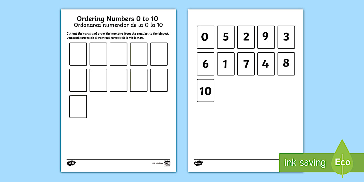 Ordering Numbers 0 to 10 Activity English/Romanian - Twinkl