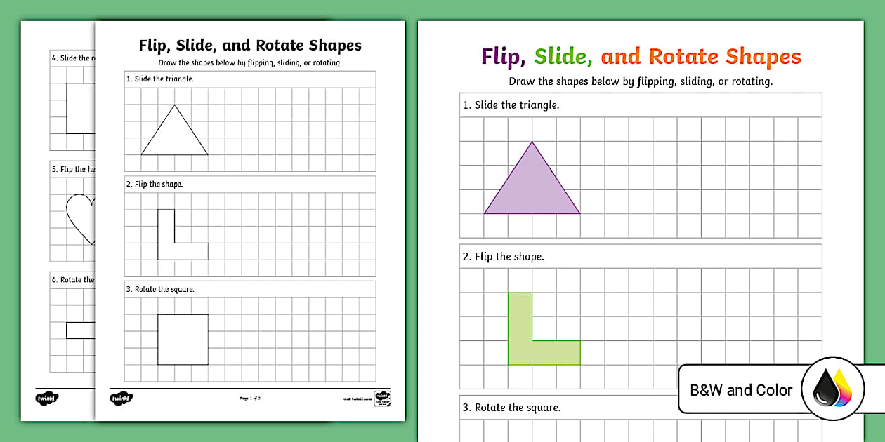 Flip, Slide, and Rotate Shapes Worksheet for 3rd-5th Grade