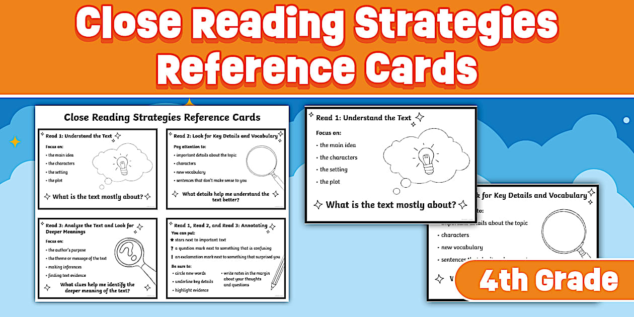 Fourth Grade Close Reading Strategies Reference Cards