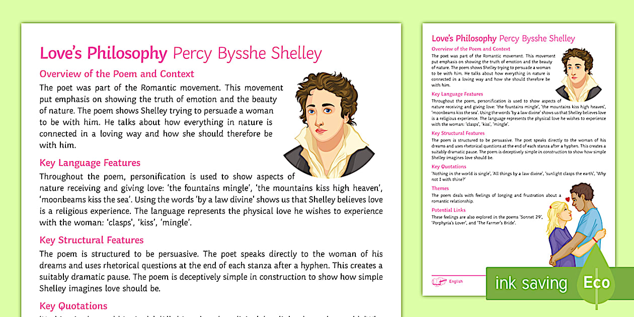 AQA Poetry: Love's Philosophy - One Page Revision Summary