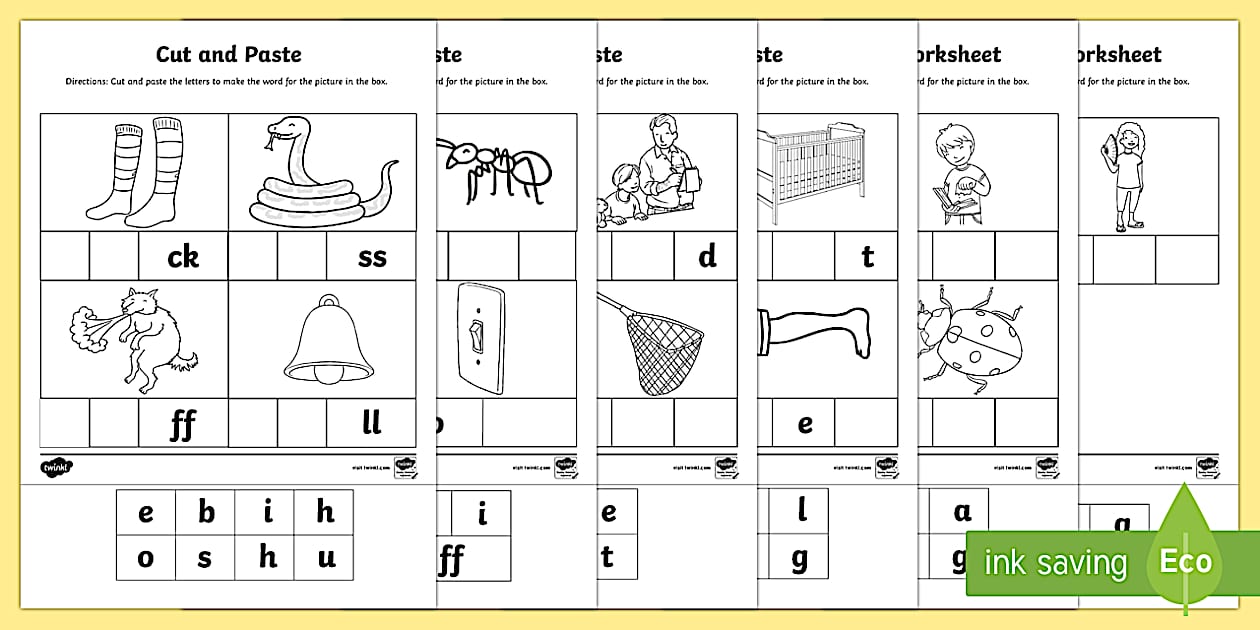 Phase 2 Sounds Cut and Paste Worksheet - Twinkl