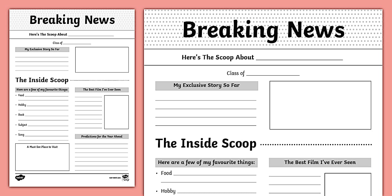 Here's the Scoop About Me Newspaper Activity Sheet