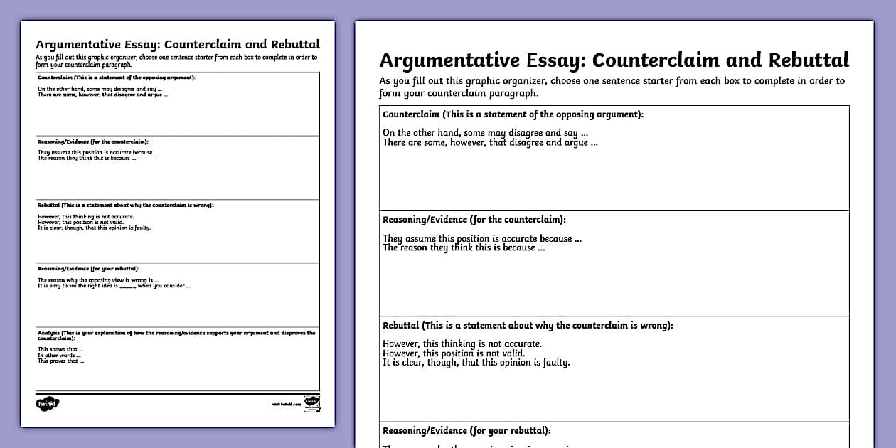 Argumentative Essay Counterclaim Graphic Organizer for 6-8 G