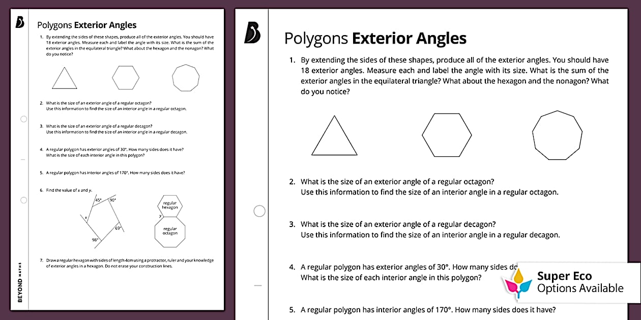 Polygons: Exterior Angles Worksheet | Angles | Beyond Maths