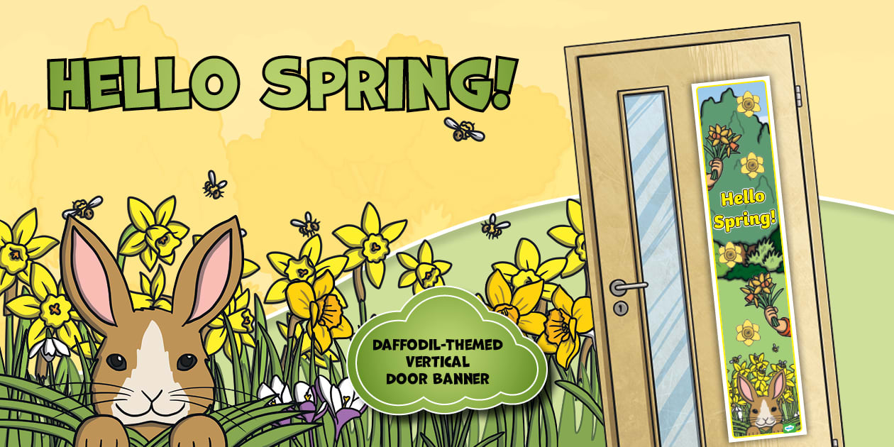 Daffodil-Themed 'Hello Spring' Vertical Door Banner