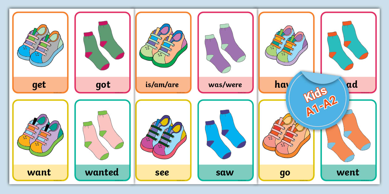 Verbs in the Past and Present Socks and Shoes Matching Game