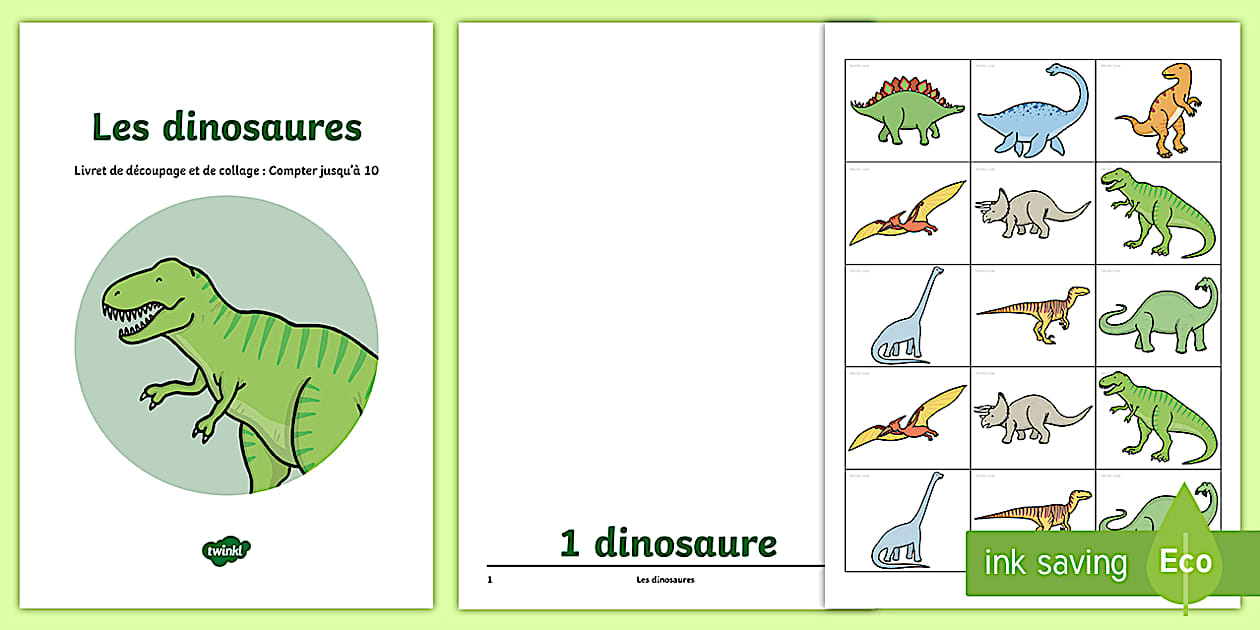 Livret de découpage et de collage : Compter jusqu'à 10 - Les dinosaures