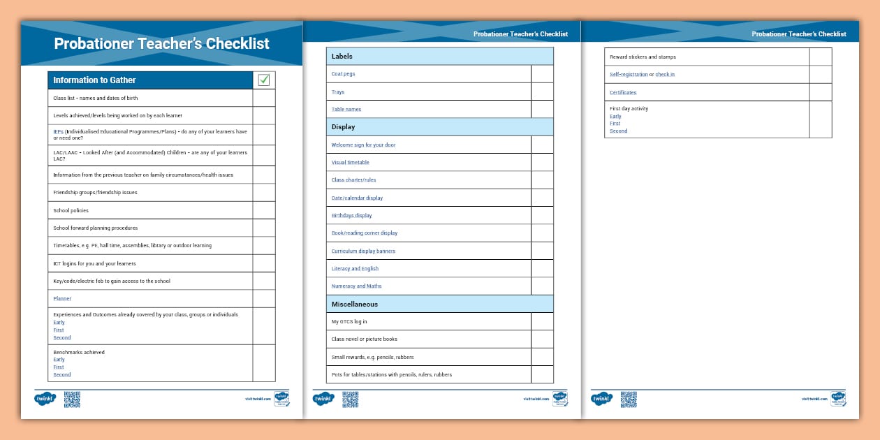 Probationer Teacher Checklist (teacher made) - Twinkl