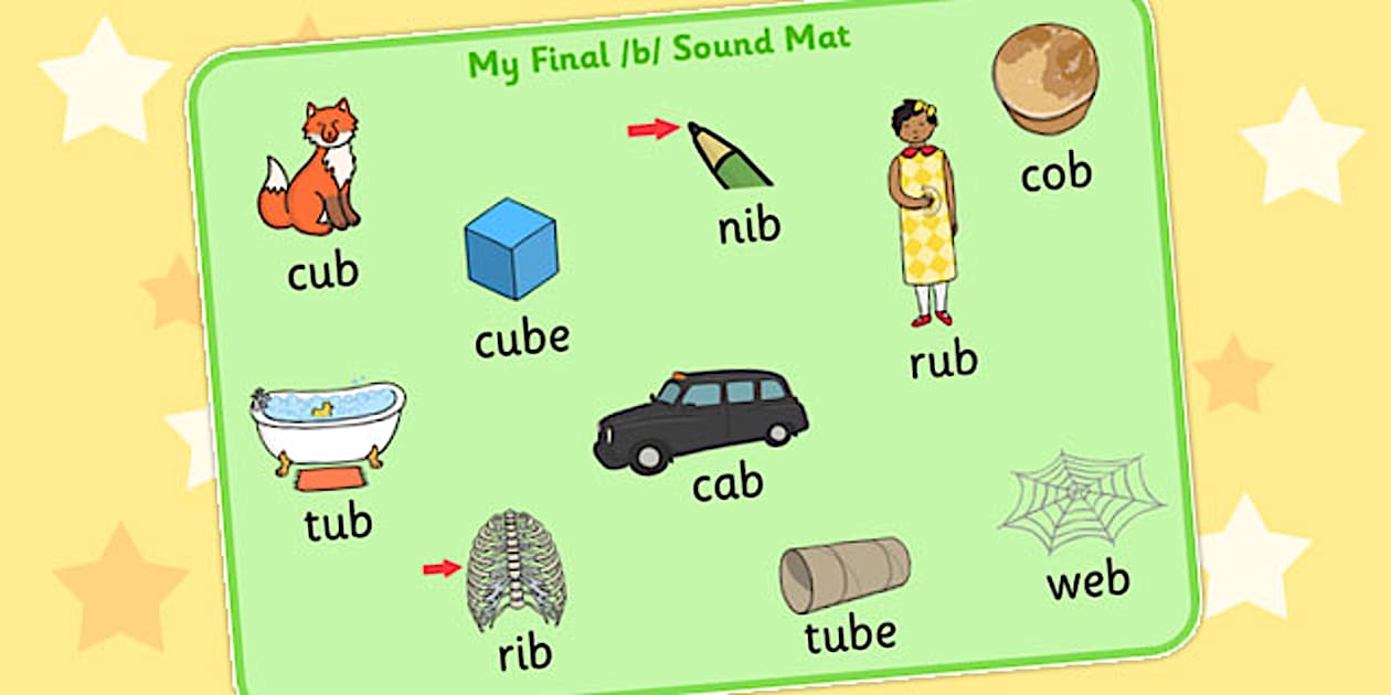 Black and White Final B Sound Word Mat (teacher made)