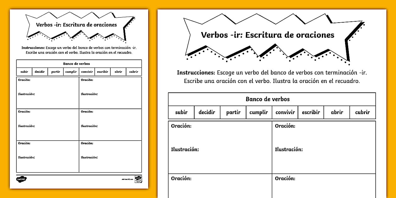 Verbos -ir: Escritura de oraciones (teacher made) - Twinkl