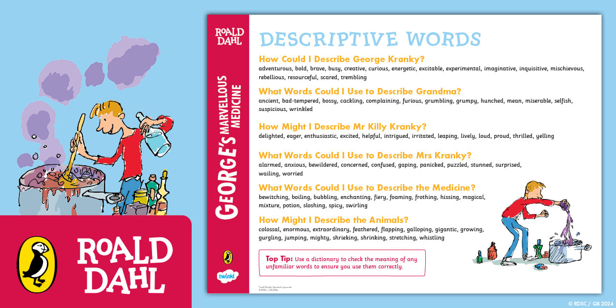 FREE! - ‘George’s Marvellous Medicine’ PDF Adjectives Mat | Twinkl