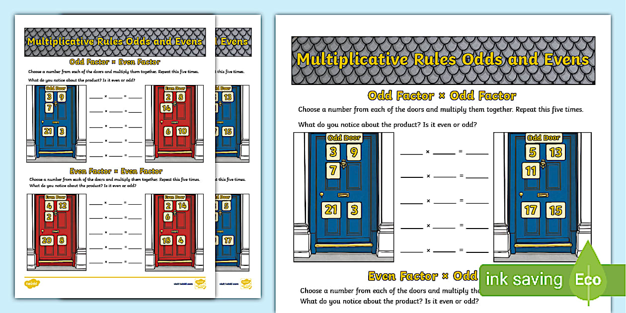 👉 KS2 Multiplicative Rules Odds and Evens Activity Sheets