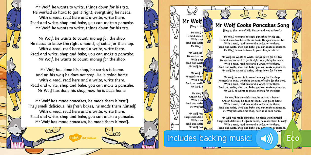 Mr Wolf Cooks Pancakes Song (teacher made) - Twinkl