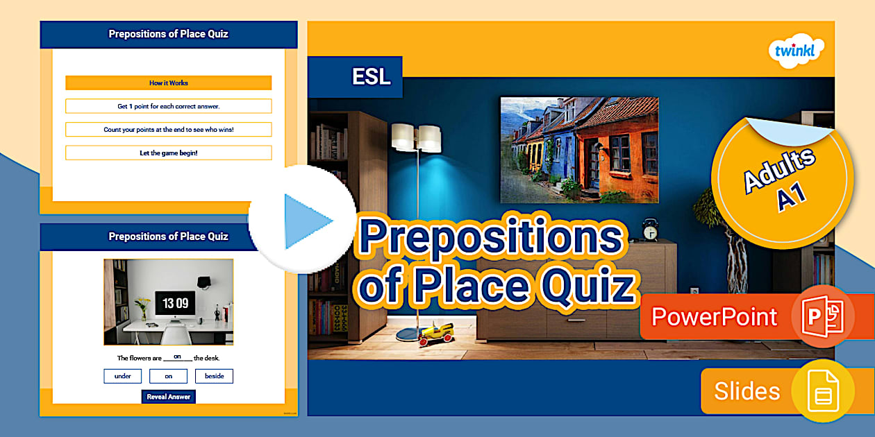 ESL Prepositions of Place Quiz [Adults, A1] - Twinkl